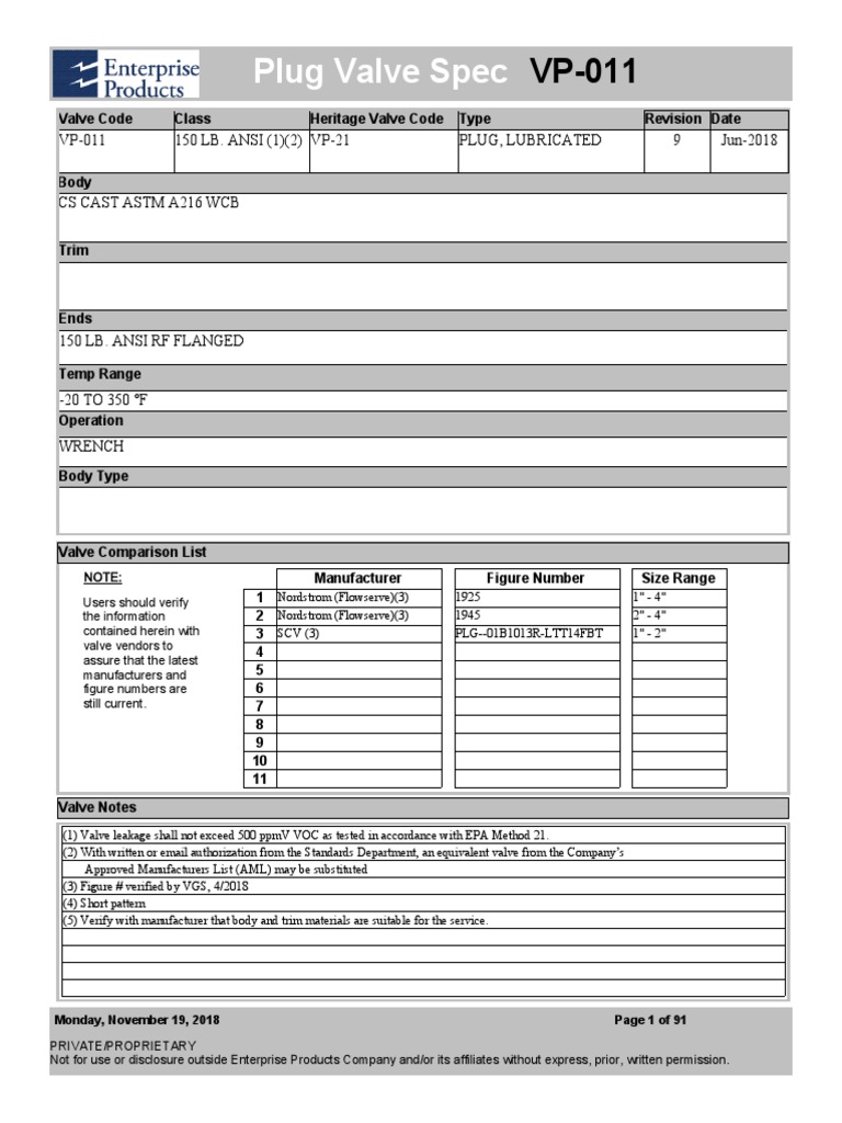 Plug Valve Specification Sheets for Various Models and Materials | PDF ...