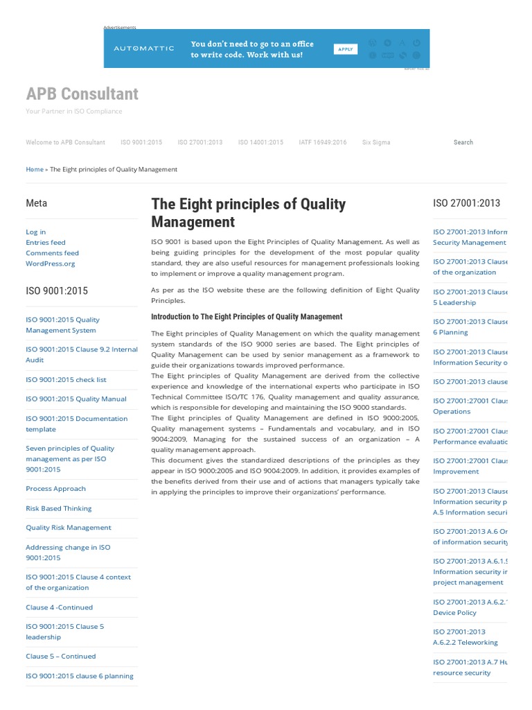 The Eight Principles of Quality Management | PDF | Iso 9000 | Quality ...