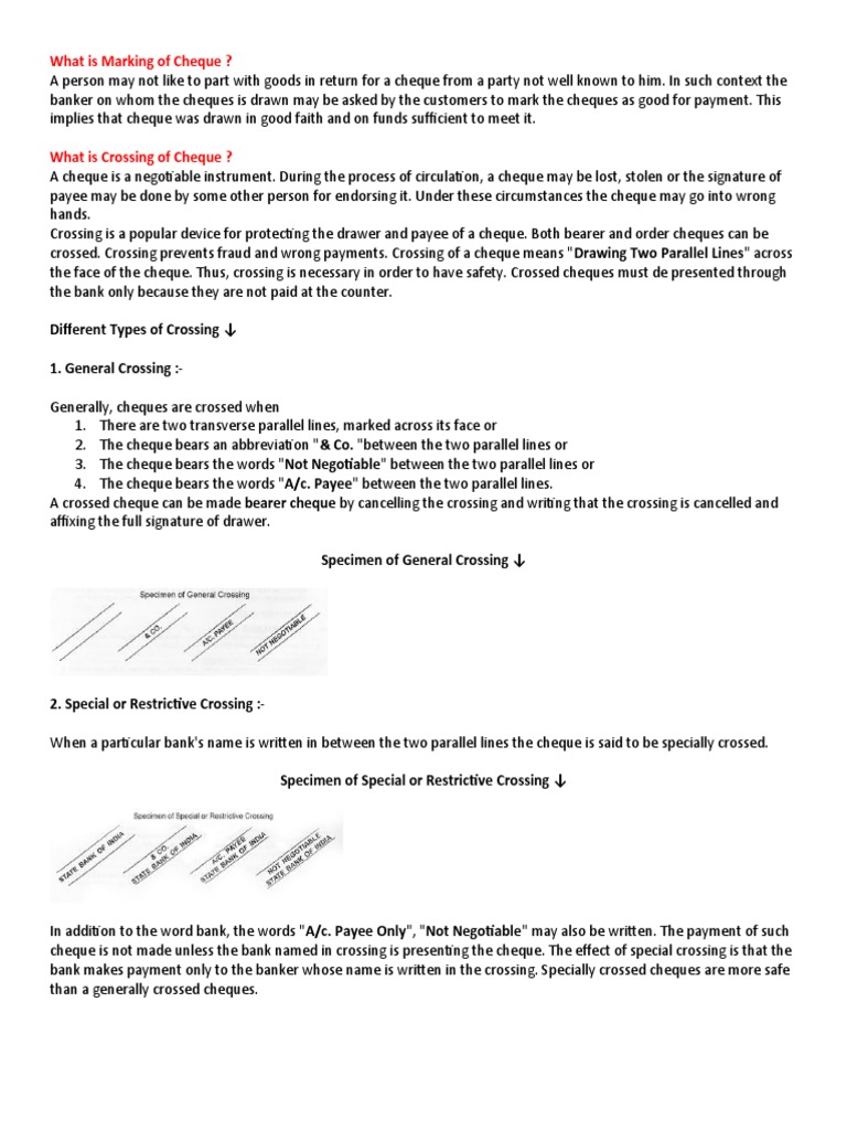 What Is Marking of Cheque ?: Different Types of Crossing 1. General ...