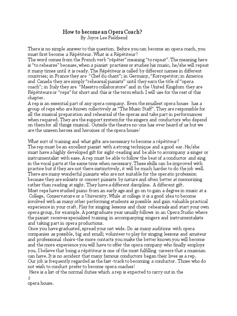 How To Become An Opera Coach | Download Free PDF | Singing | Orchestras