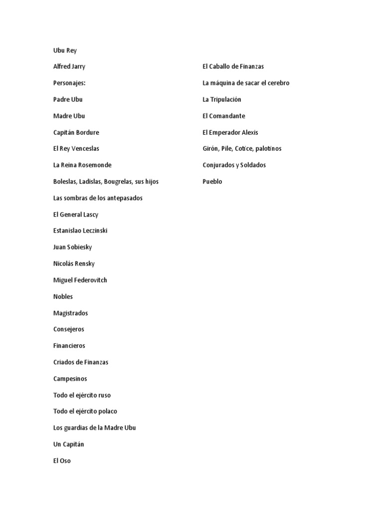 Ubu Rey: La Comedia de Alfred Jarry | PDF | Alimentos