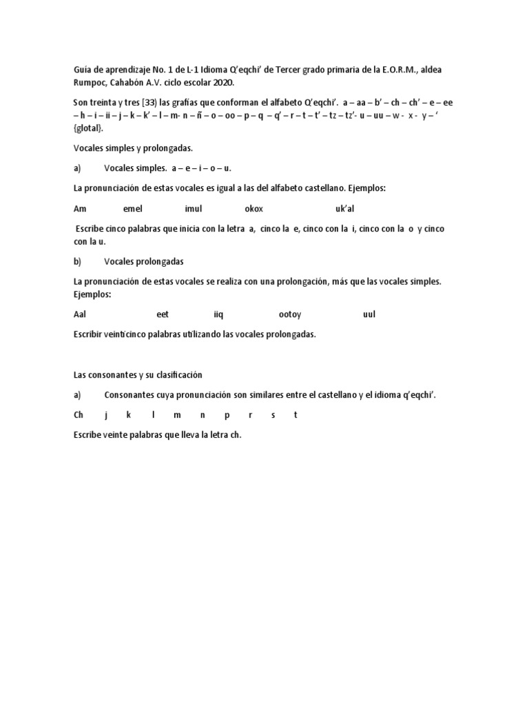 Guía de Aprendizaje Quechi | PDF