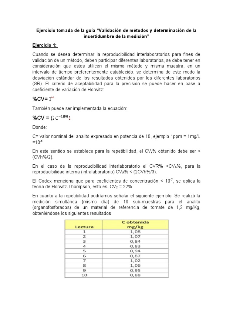 Ejercicio Ecuación de Horwitz | PDF | Desviación Estándar | Kilogramo