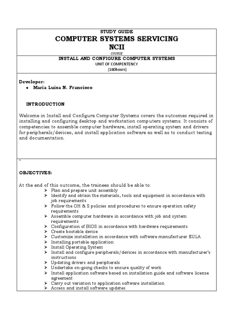 Computer Systems Servicing Ncii: Study Guide | PDF | Web Conferencing ...