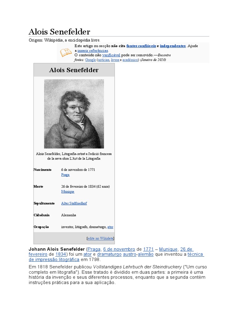 Alois Senefelder e a Litografia | PDF | Arte | Poesia