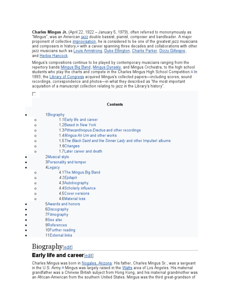 Charles Mingus: Jazz Legend Biography | PDF | Jazz | African American Music