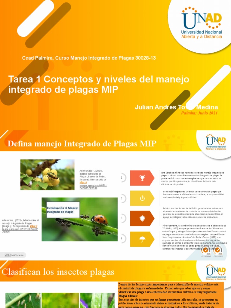 Tarea 1 Conceptos y Niveles Del Manejo Integrado de Plagas MIP | PDF | Plaga (organismo) | Pesticida