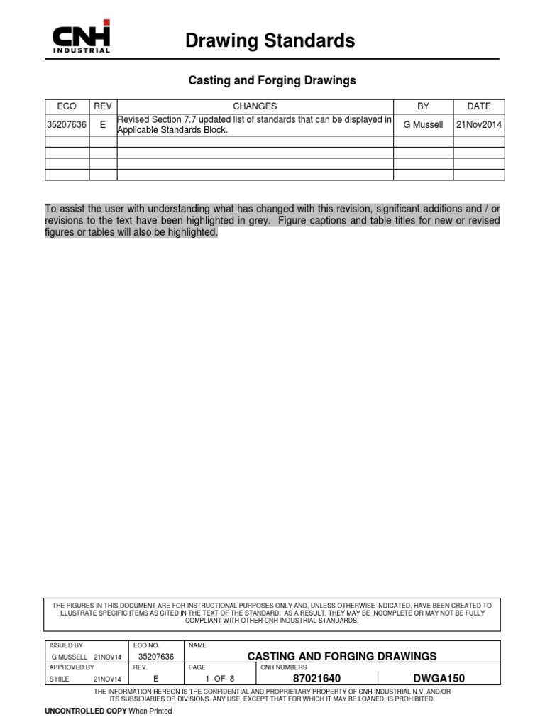 CNH Spec DWGA150 - Casting & Forging Drawings | PDF | Engineering ...