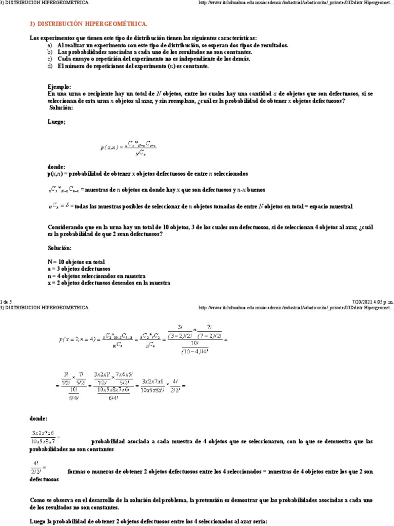Fórmula de Distribución Hipergeométrica | PDF | Probabilidad | Experimentar