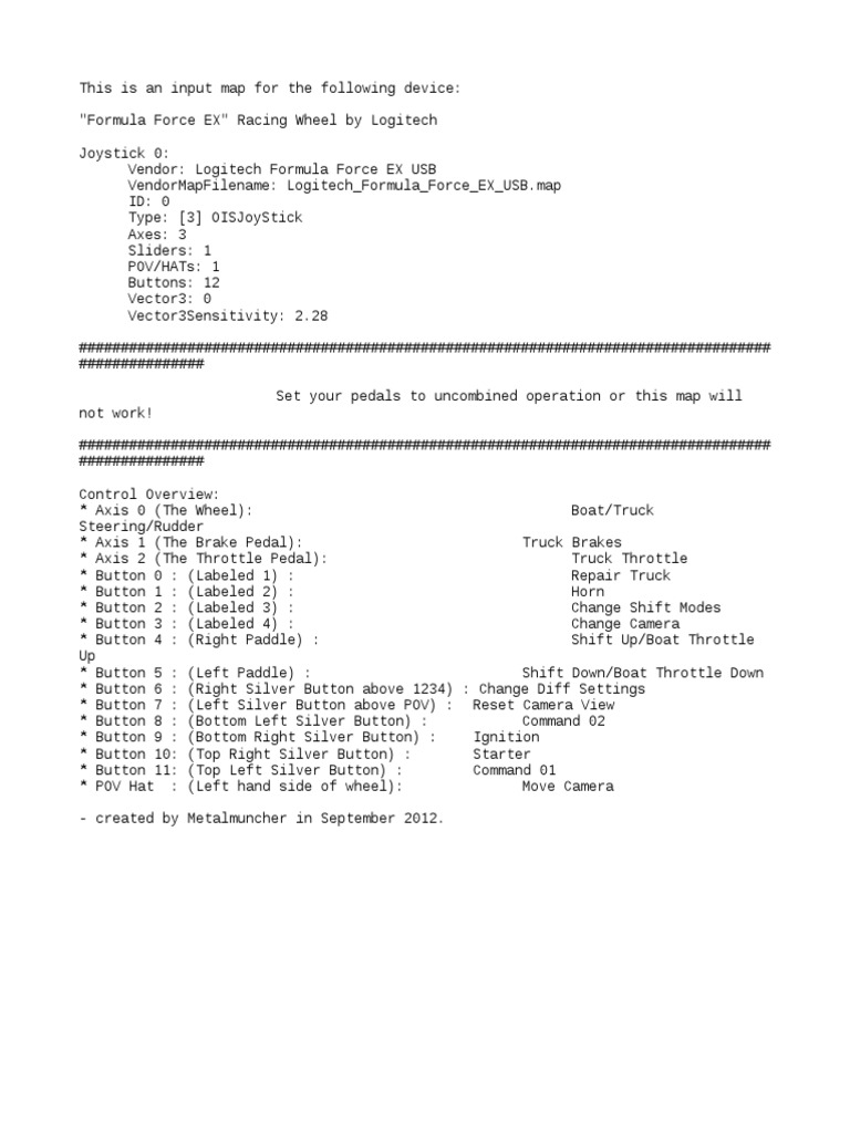 Logitech Formula Force EX Input Map | PDF | Computers