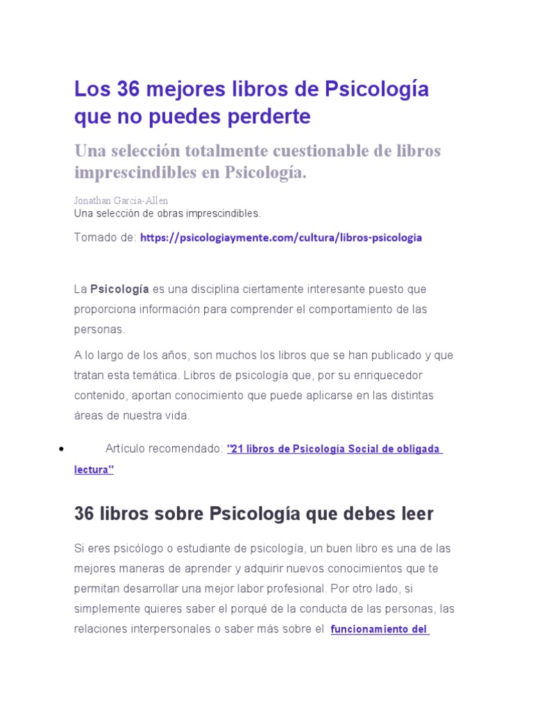 Los 36 Mejores Libros de Psicología Que No Puedes Perderte | PDF ...