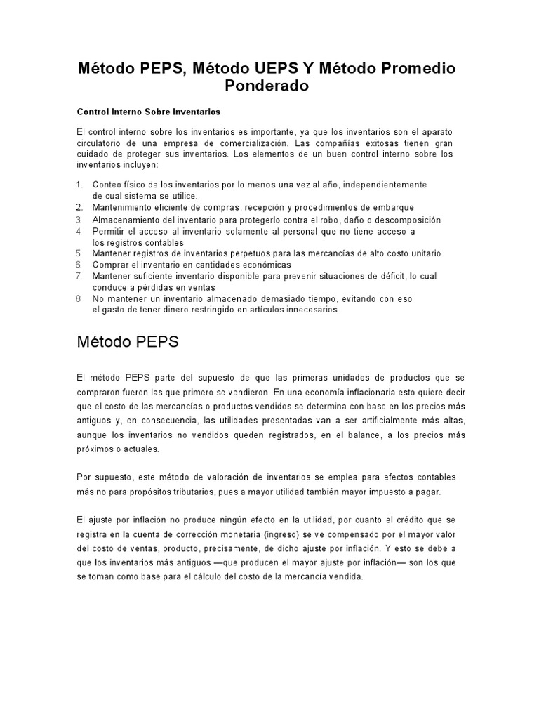 Metodos Peps y Ueps | PDF | Inventario | Inflación