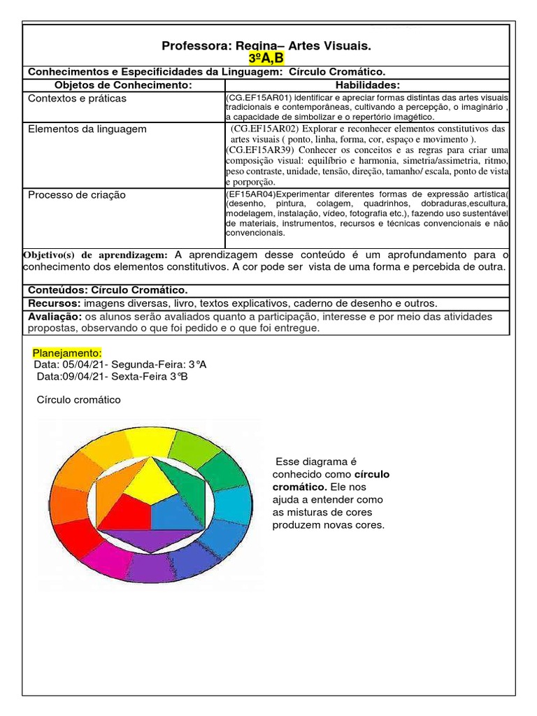 Plano de Aula 3° Ano A, B 2021 ABRIL | PDF | Cor | Luz