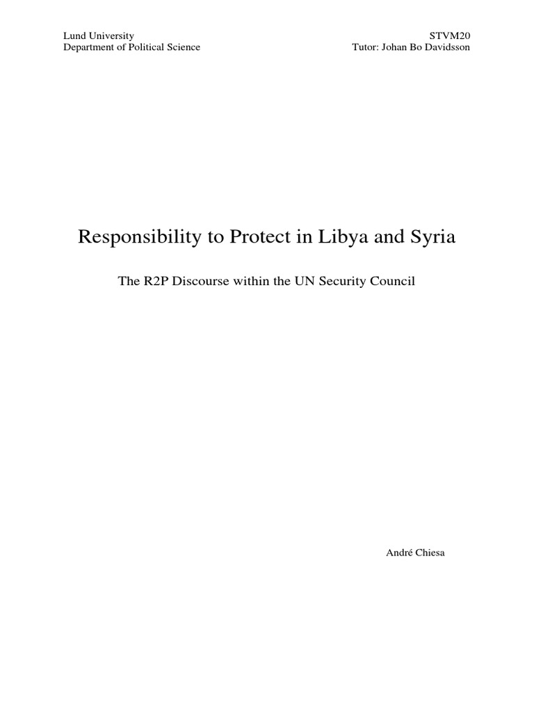 R2P Discourse: Libya vs. Syria Analysis | PDF | Responsibility To ...