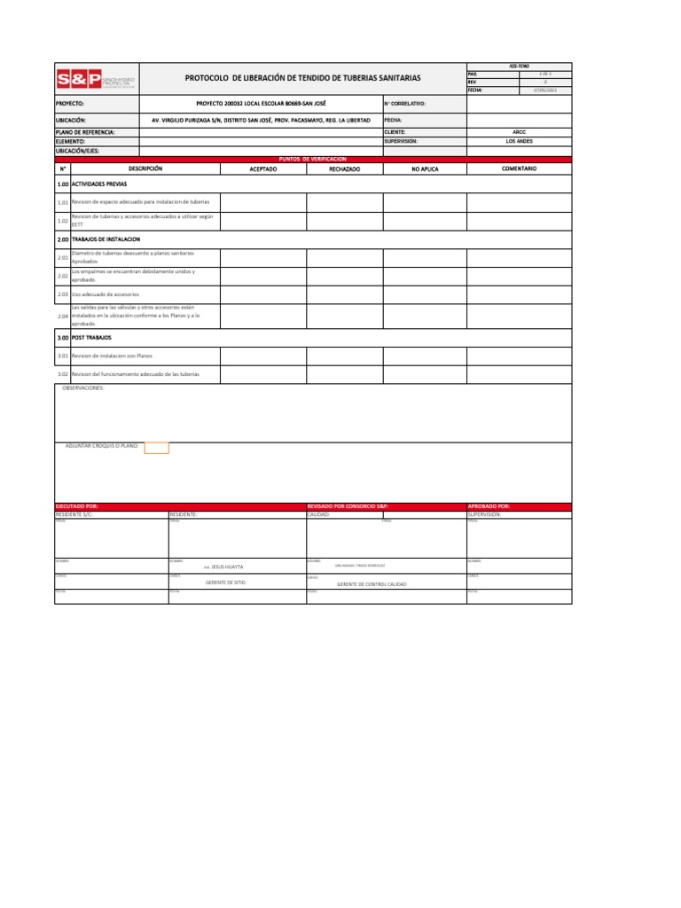 Protocolo de Tuberías Sanitarias | PDF | Business