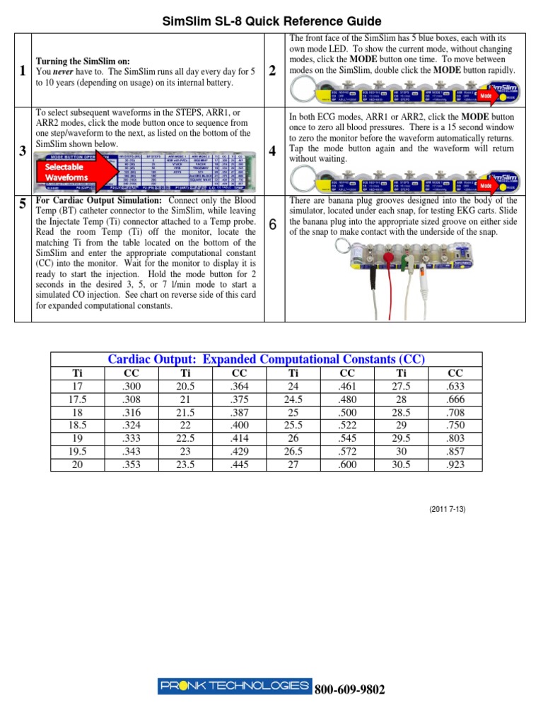 Simslim Sl-8 Quick Reference Guide: Cardiac Output: Expanded ...