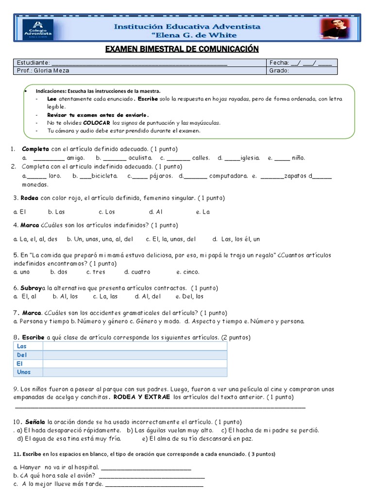 Examen Bimestral de Comunicación | PDF | Lingüística | Gramática