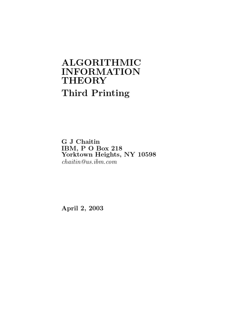 Algorithmic Information Theory1 | PDF