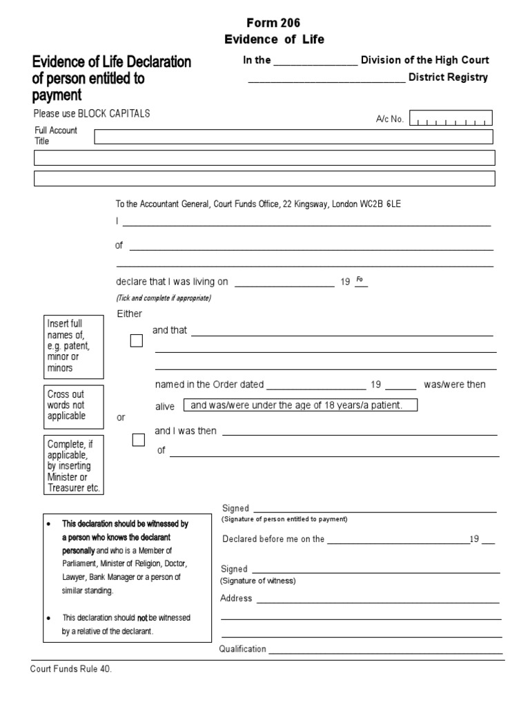 Evidence of Life Declaration of Person Entitled To Payment | PDF ...