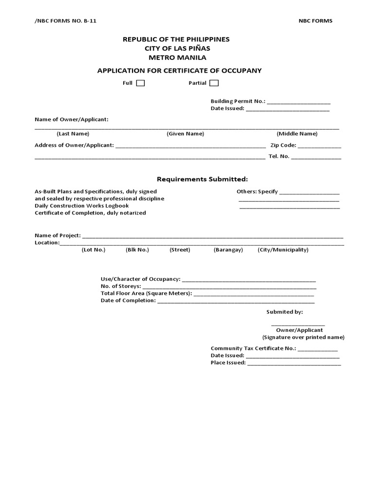 Application for Certificate of Occupancy | PDF | Business