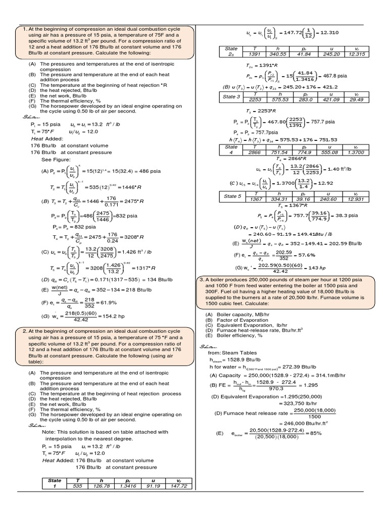FT LB F Heat: State 1 T H P U V | PDF | Boiler | Horsepower