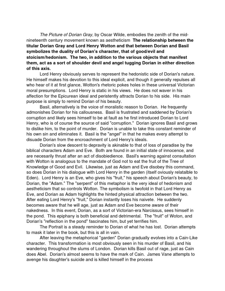 Dorian Gray Essay | PDF | Adam And Eve | The Picture Of Dorian Gray