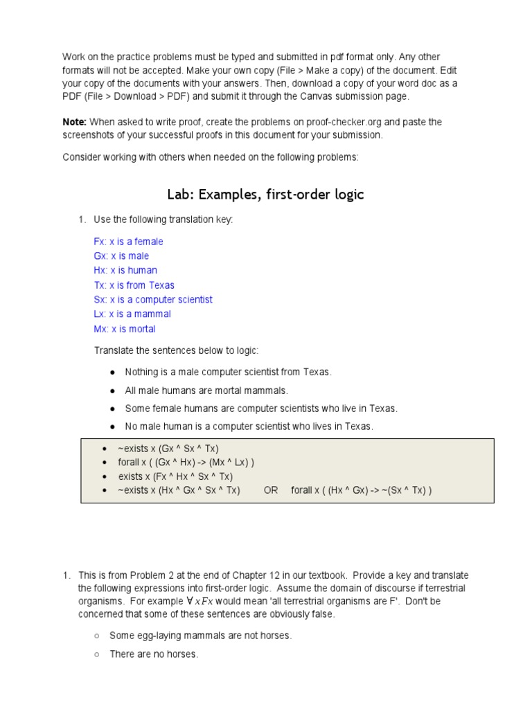 Lab: Examples, First-Order Logic | Download Free PDF | Argument | Logic