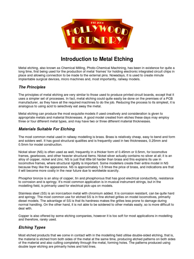 Introduction To Metal Etching Pdf Etching Printed Circuit Board