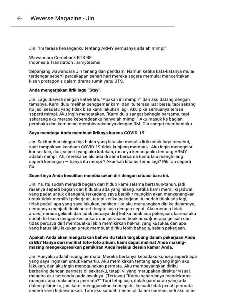 Weverse Magazine - Jin | PDF