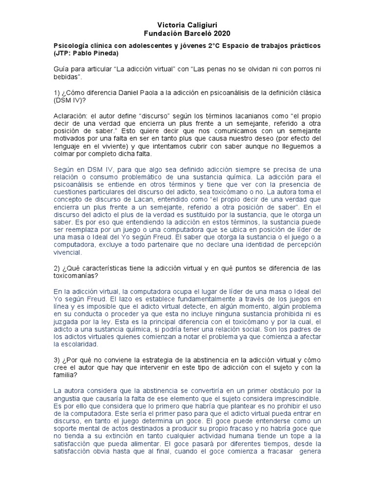 Actividad La Adiccion Virtual y Las Penas ... - Victoria Caligiuri ...