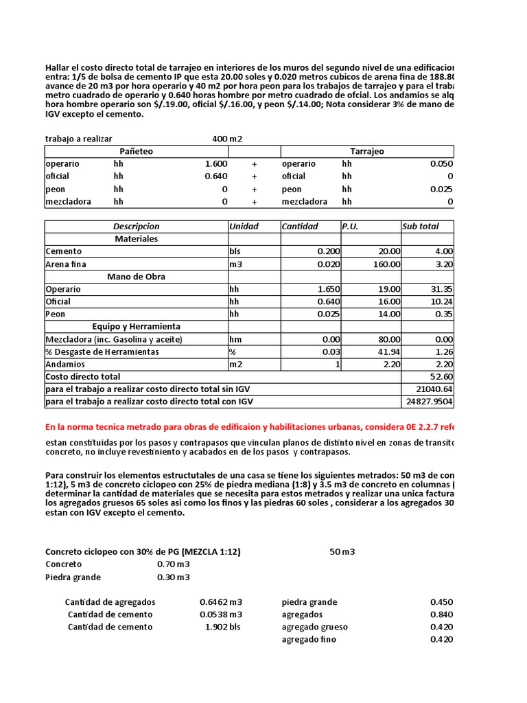 Examenes Resueltos de Costos | PDF | Construyendo tecnología | Hormigón