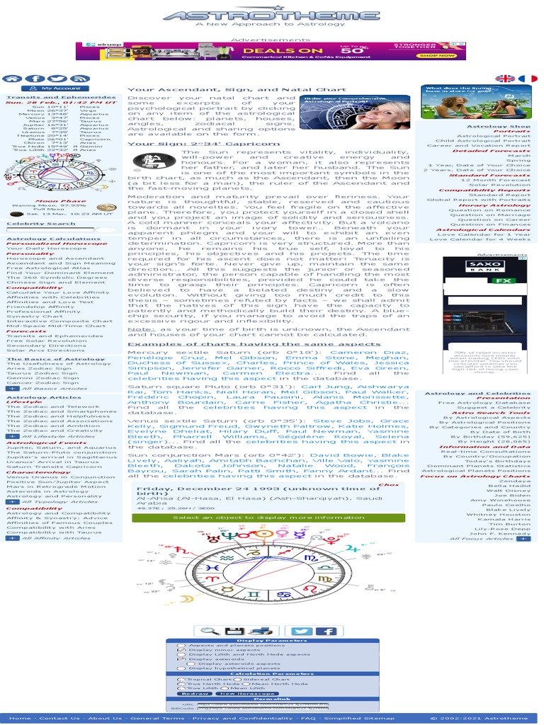 Your Horoscope, Astrological Sign, Ascendant, and Natal Chart With ...