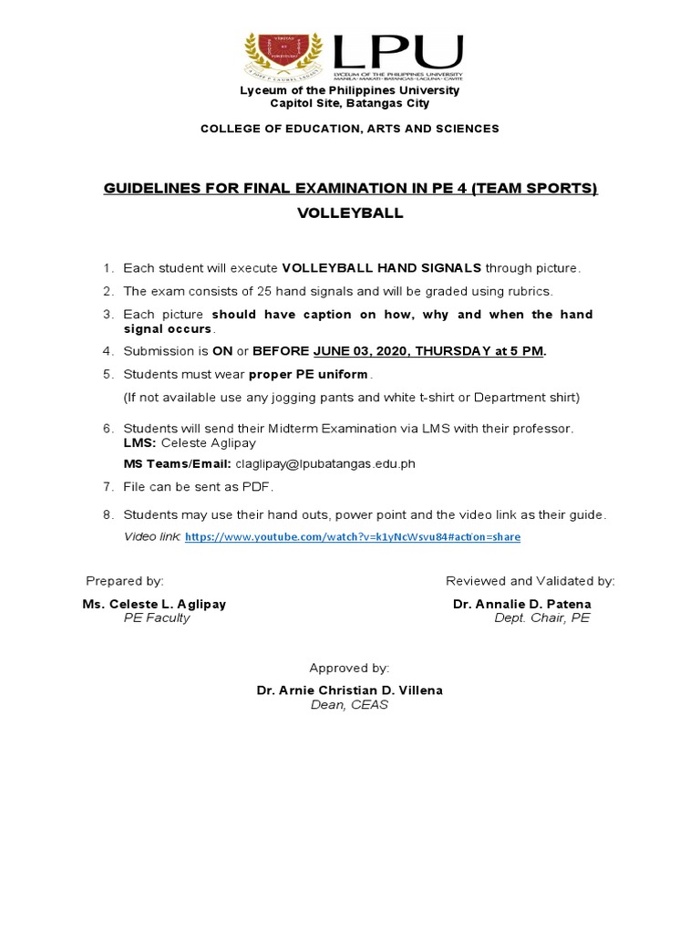PE-4-FINAL-RUBRICS and GUIDELINES-VOLLEYBALL | PDF | Further Education