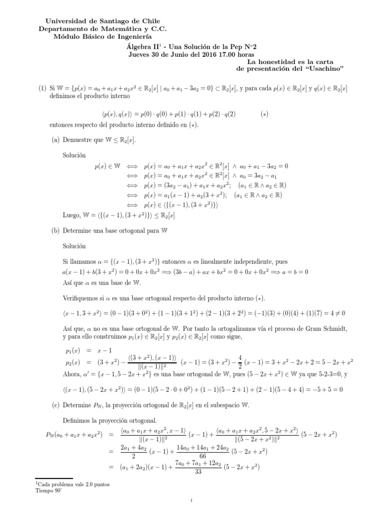 PEP 2 - Algebra 2 (2016-1) Tarde | PDF | Geometría | Análisis matemático