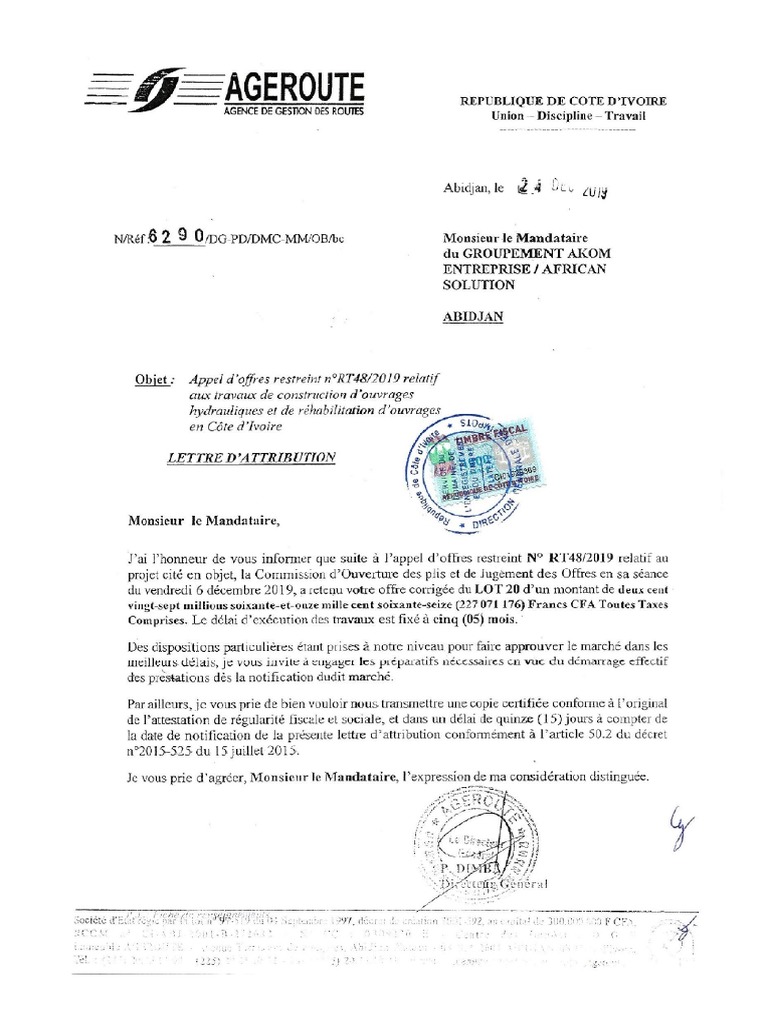 Notification & Lettre D'attribution | PDF