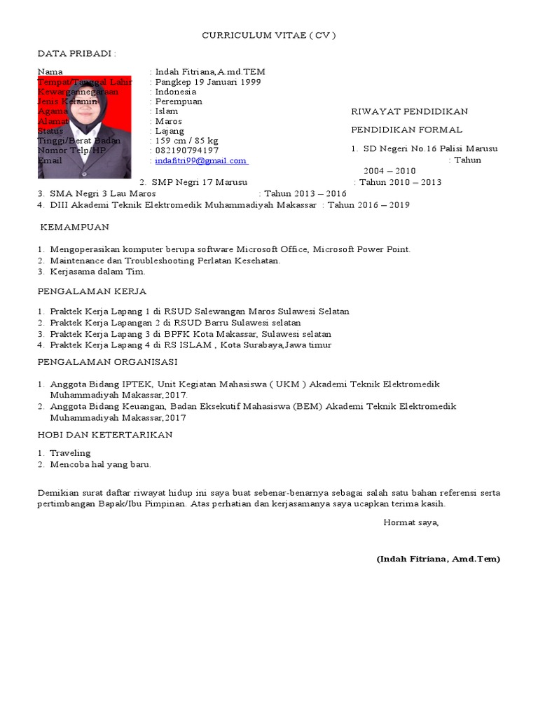 CV Indah Fitriana | PDF | Kesehatan Holistik