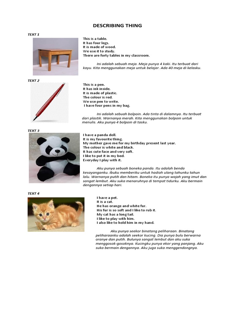 Teks Deskripsi Benda dan Hewan | PDF | Fiksi Umum