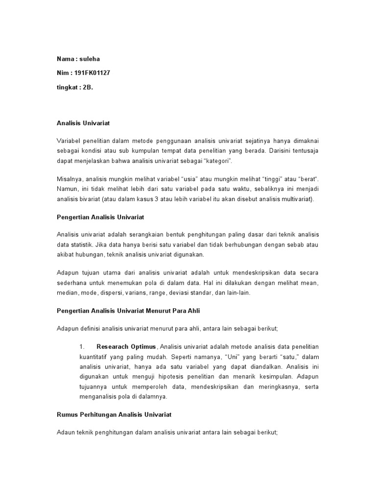 Tugas Meteologi Penelitian Suleha 191FK01127 2B | PDF