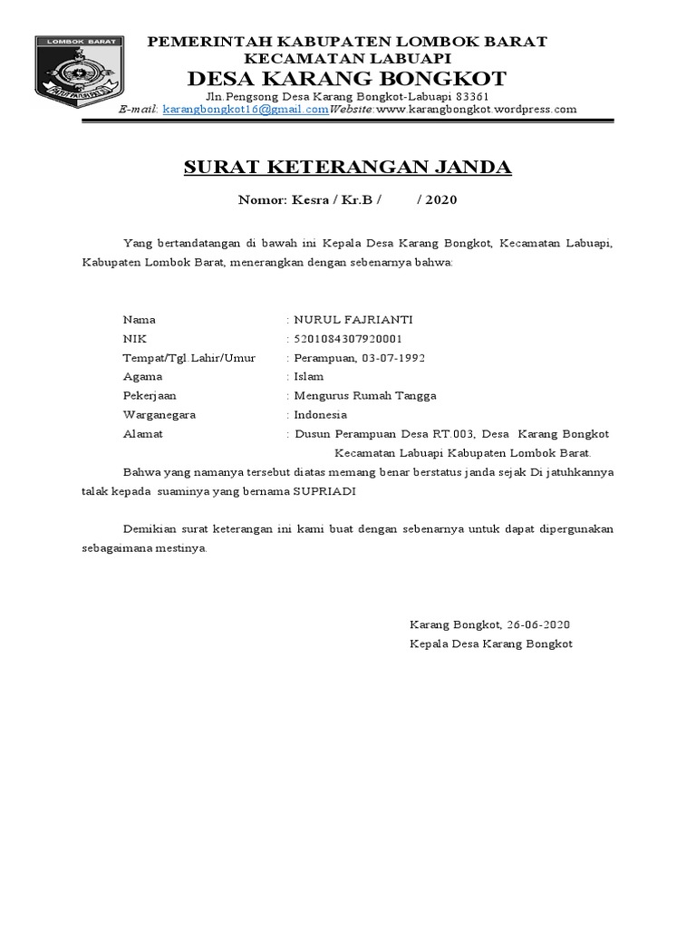 Kop Surat Benar - SK Janda Atau Duda | PDF