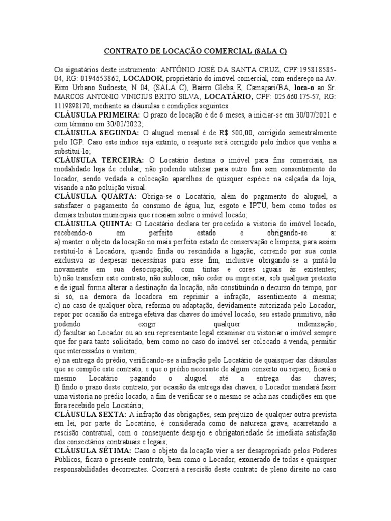 Contrato de Alugel | PDF | Aluguel | Indenização
