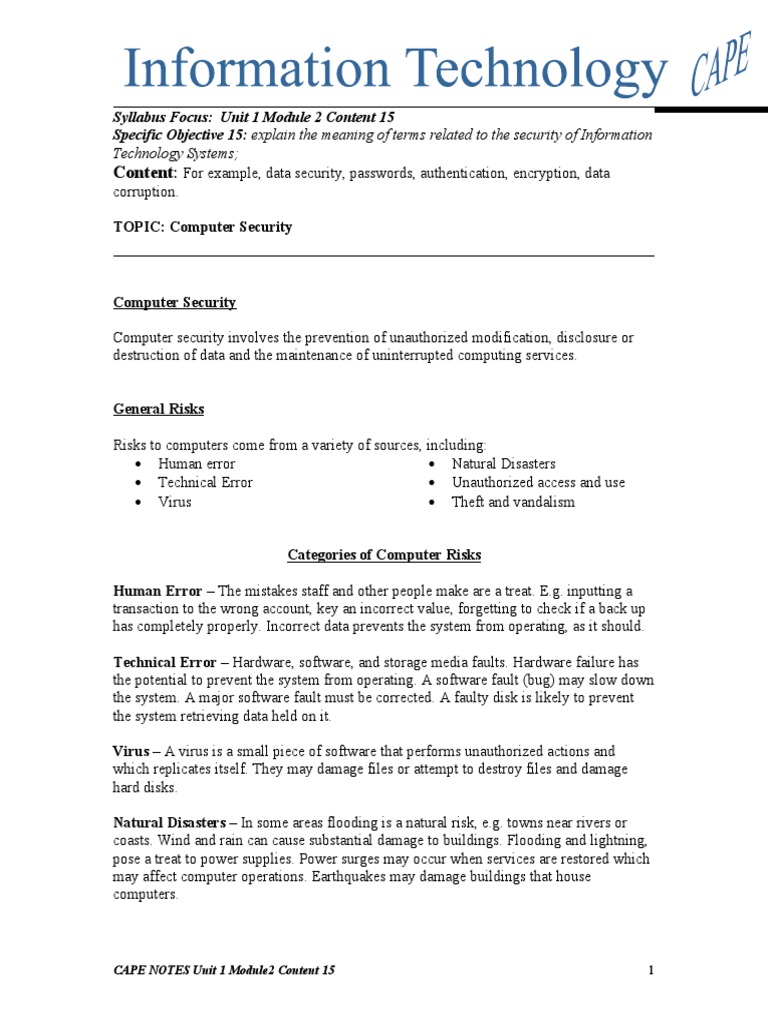 Cape Notes Unit1 Module 2 Content 15 | PDF | Backup | Access Control