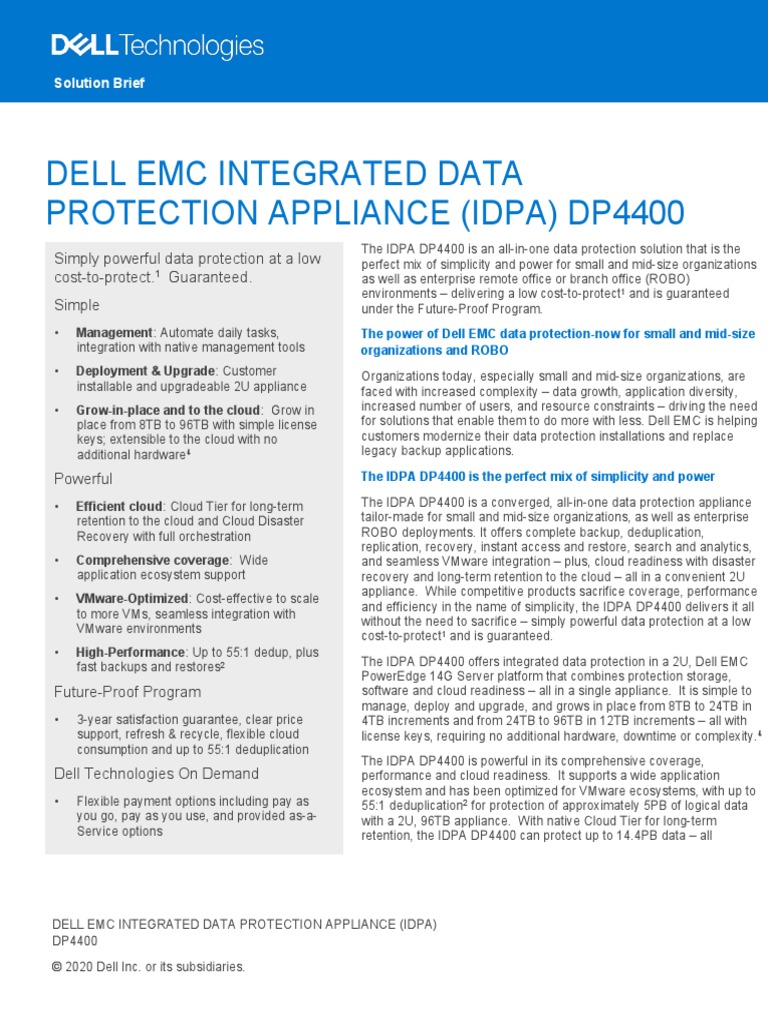 Dell Emc Integrated Data Protection Appliance (Idpa) Dp4400 | PDF | V ...