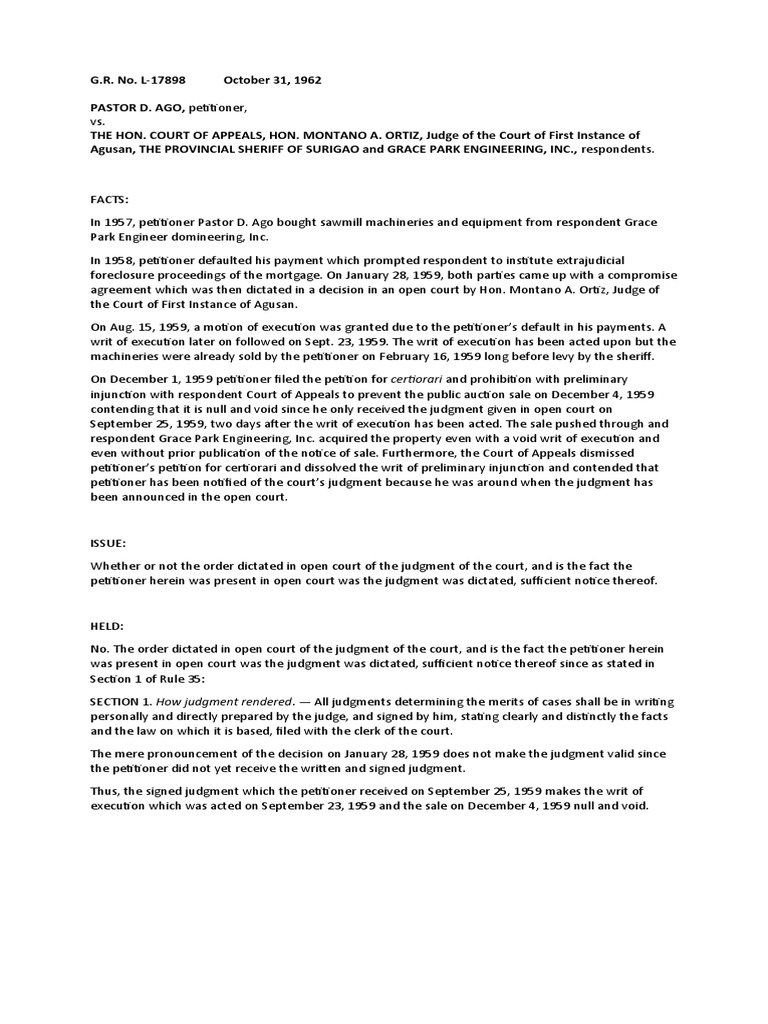 GR No. L-17898 Case Digest | PDF | Judgment (Law) | Judiciaries