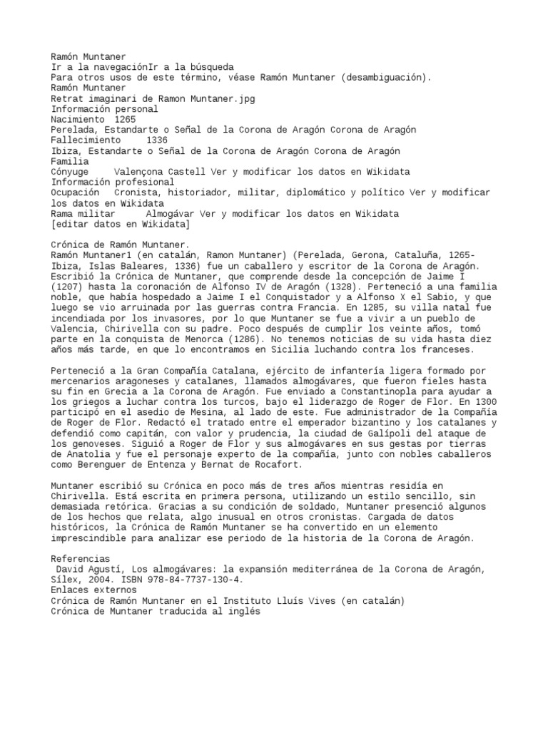 Ramón Muntaner | PDF | Cataluña | Guerra de la Edad Media