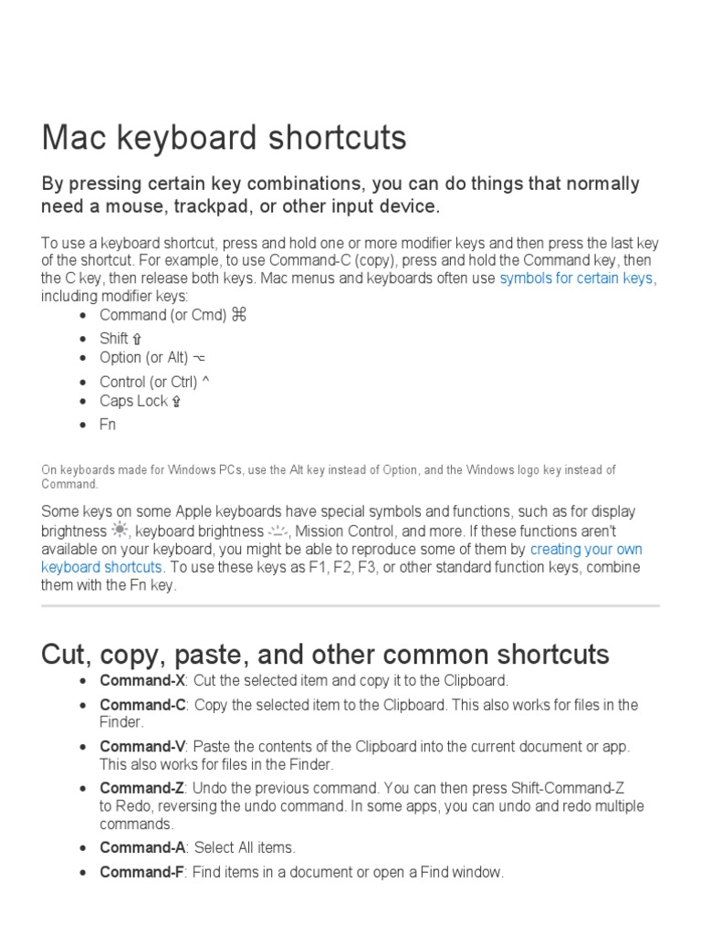 Mac Keyboard Shortcuts | PDF | Finder (Software) | Keyboard Shortcut