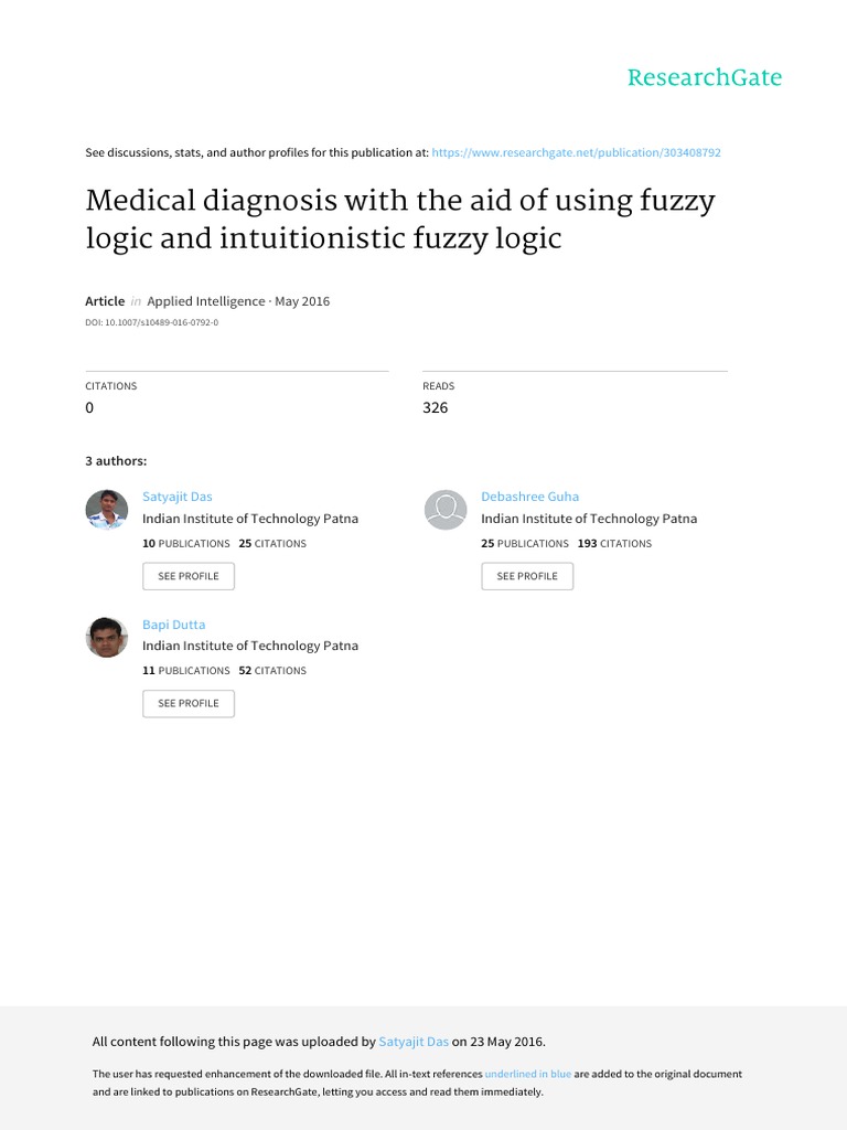 2016 Medical Diagnosis With The Aid of Using Fuzzy Logic | PDF | Fuzzy Logic | Medical Diagnosis