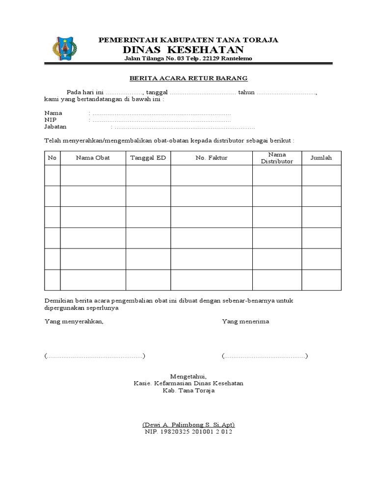 Berita Acara Retur Barang | PDF