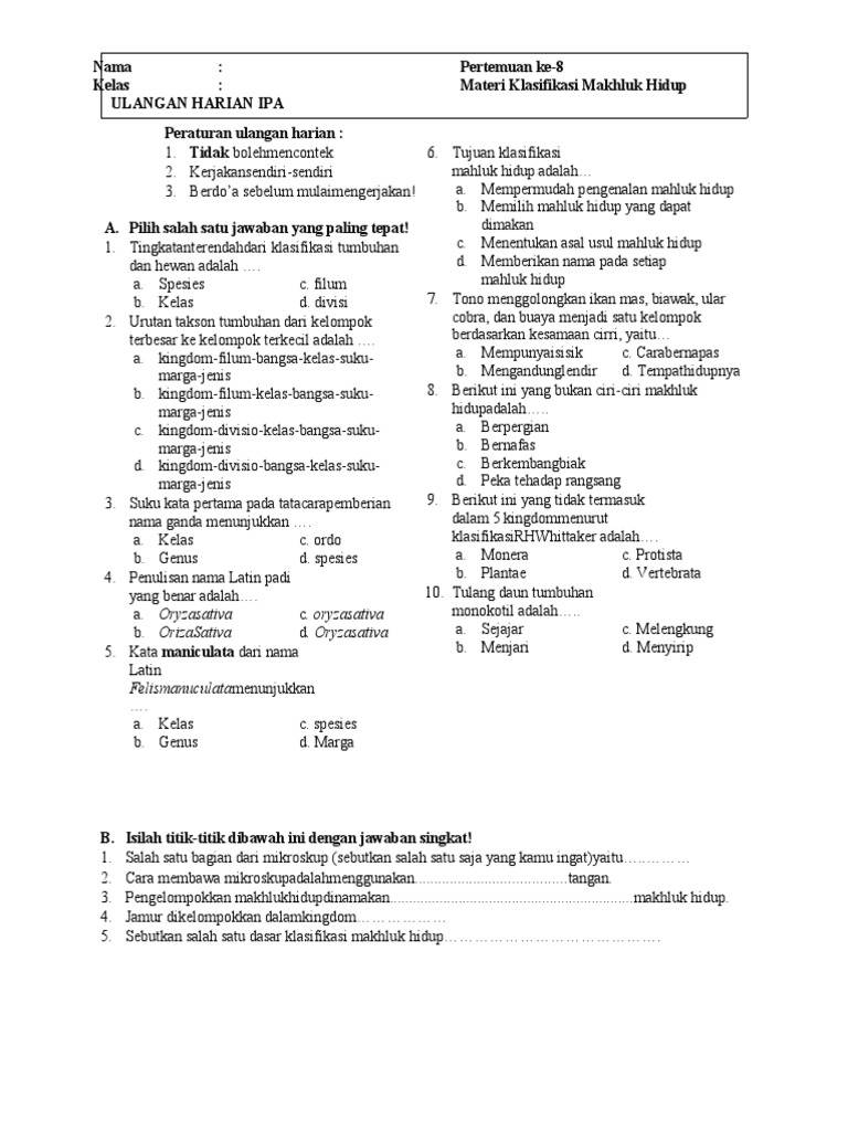 Ulangan Harian Ipa 2 | PDF