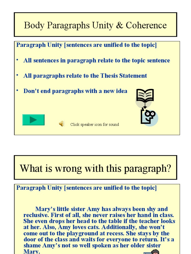 Body Paragraphs Unity & Coherence: Paragraph Unity (Sentences Are ...