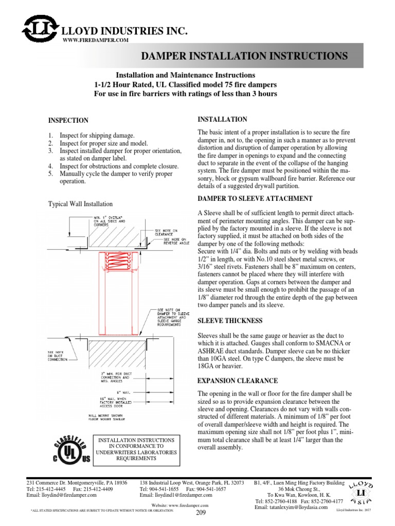Fire Damper Install Instructions | PDF | Drywall | Duct (Flow)